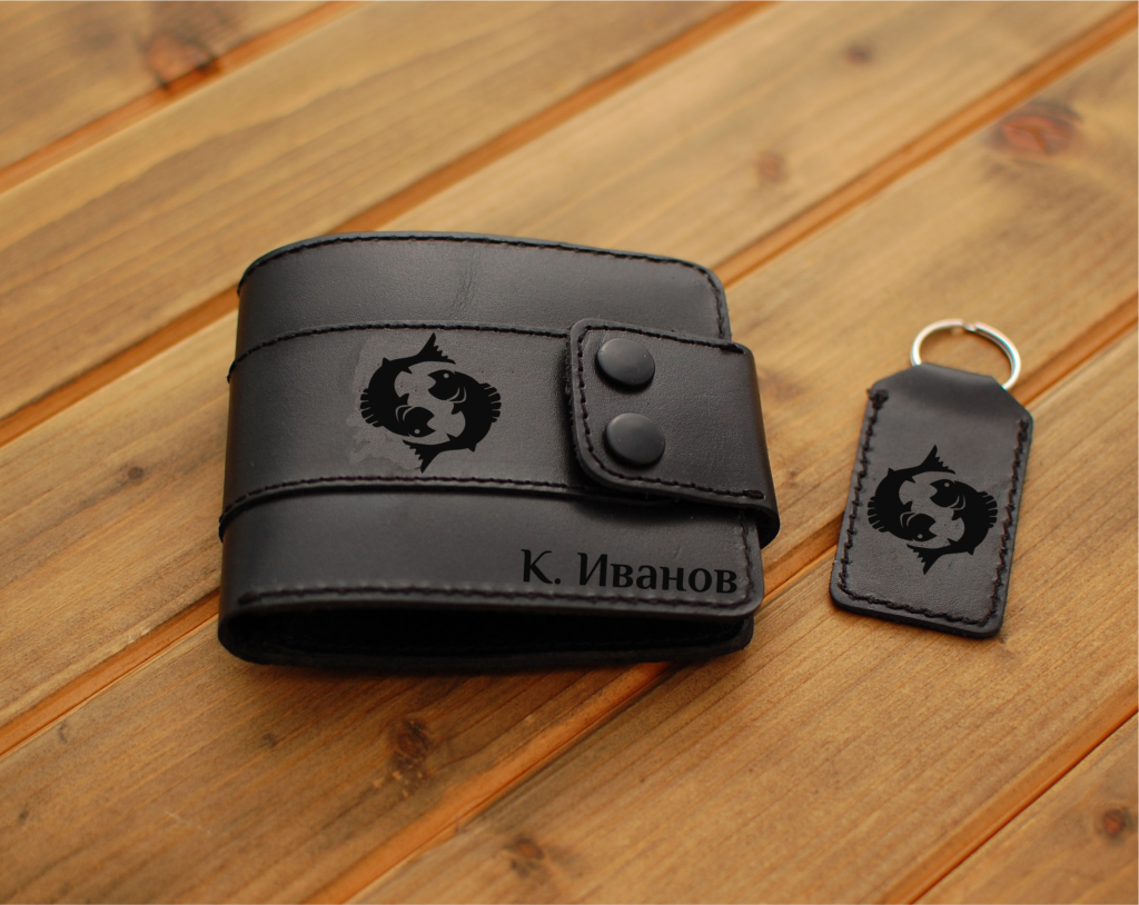 Ръчно изработен подарък за мъж портмоне и ключодържател риби - Saltamark